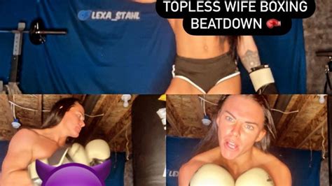 Wife Boxing Beatdown Topless Punching Bag Female Boxer Boxing Gloves Muscular Strong Women