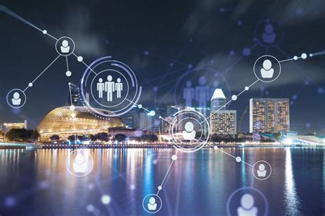 Premium Photo Glowing Social Media Icons On Night Panoramic City View