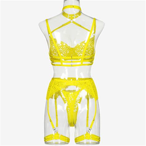 Badu Gr Νέο φανταχτερό εσώρουχο Γυναικείο κίτρινο διαφανές σουτιέν και σετ εσώρουχο Σέξι πορνό