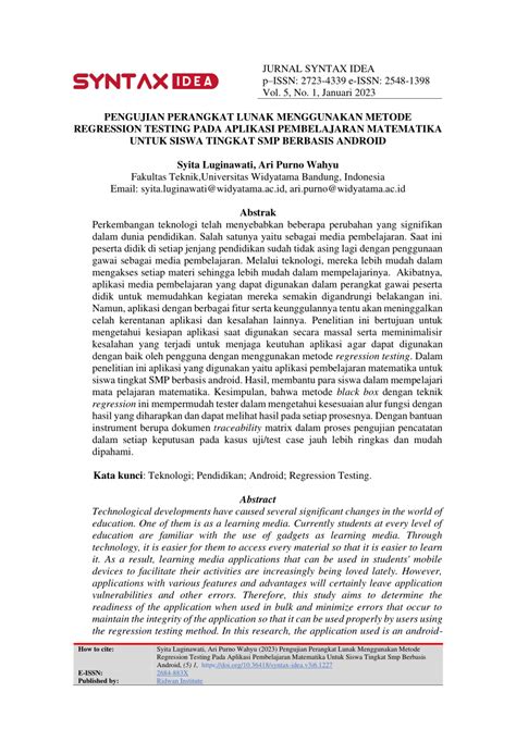 Pdf Pengujian Perangkat Lunak Menggunakan Metode Regression Testing Pada Aplikasi Pembelajaran