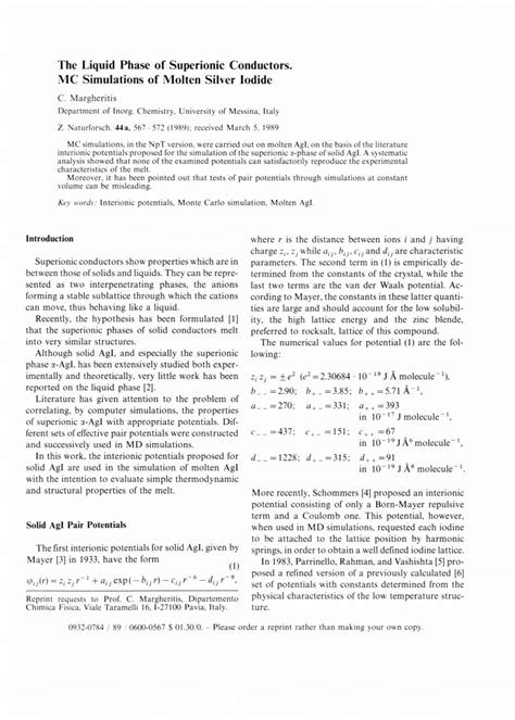 Pdf The Liquid Phase Of Superionic Conductors Mc Simulations Of