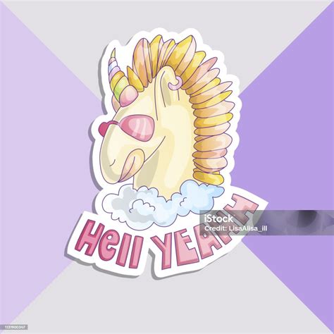 귀여운 유니콘 스티커입니다 분홍색 안경 유니콘 단어 지옥과 구름에 예 하단에 색깔의 뿔과 말 갈기 귀여운 만화 유니콘 일러스트 0명에 대한 스톡 벡터 아트 및 기타 이미지