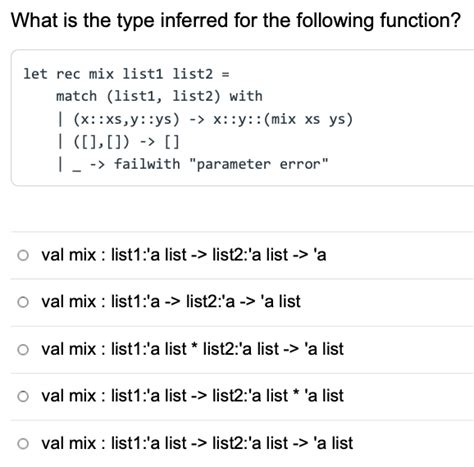 Solved What Is The Type Inferred For The Following Function