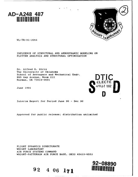 Pdf Influence Of Structural And Aerodynamic Modeling On Flutter Analysis And Structural