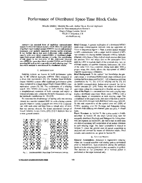 Pdf Performance Of Distributed Space Time Block Codes