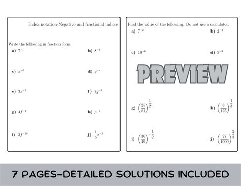 Index Notation Negative And Fractional Indices Worksheet With
