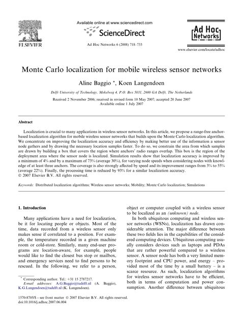 Pdf Monte Carlo Localization For Mobile Wireless Sensor Networks