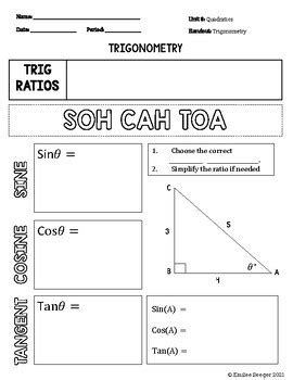 Right Triangle Trigonometry Guided Notes Practice Worksheets Homework