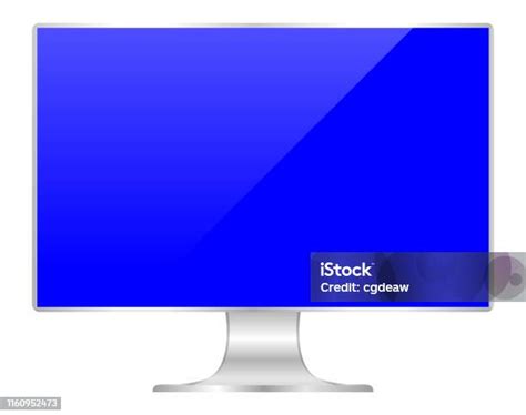 평면 모니터 블루 스크린 컴퓨터의 전면 Pc 디스플레이 디지털 와이드 스크린과 슬림 모니터 현대 Lcd의 아이콘 기호 3d 현대 화면 전체 화면 바탕 화면 빈 고립 된 흰색