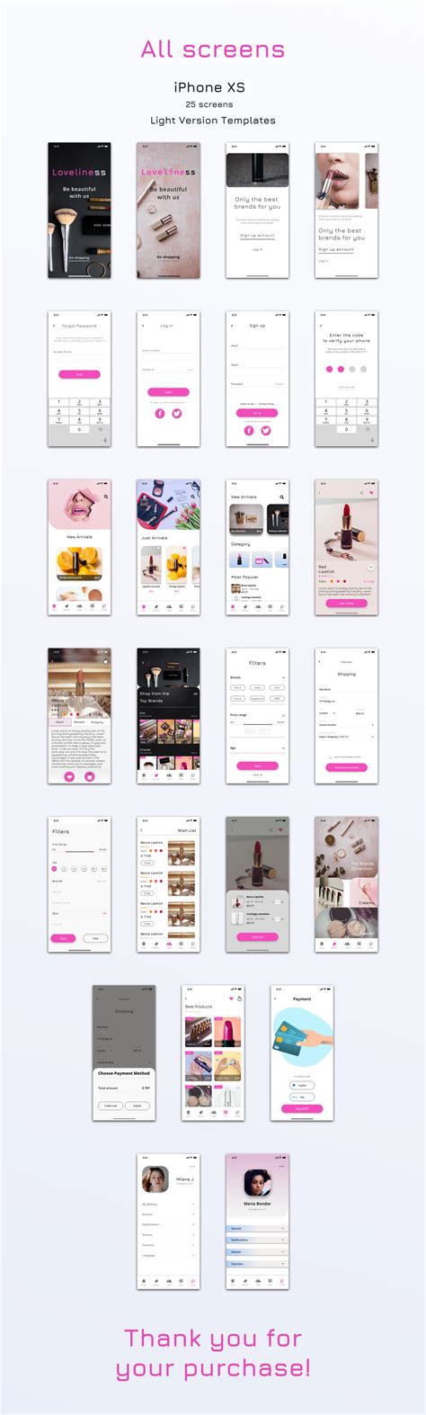 Loveliness UI UX Fashion E Commerce Shopping Set For IPhone XS Sketch Template