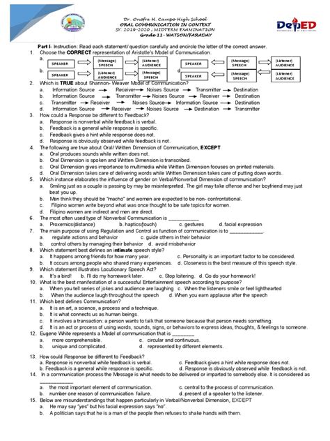 Analysis Of An Oral Communication Midterm Examination Focusing On