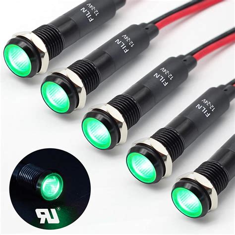Filn 5pcs 8mm 5 16 Led Indicator Light 12v 24v Metal Pilot Lamp Lights Aluminum