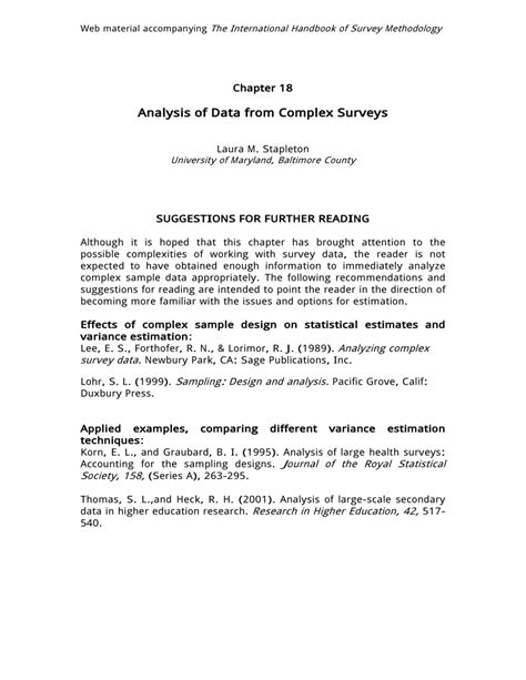 Pdf Analysis Of Data From Complex Surveys