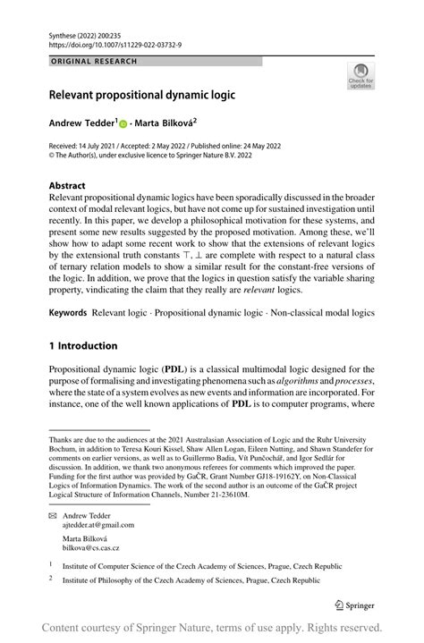 Relevant Propositional Dynamic Logic Request Pdf