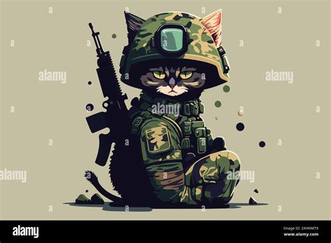 Soldier Cat Vector Illustration Stock Vector Image And Art Alamy