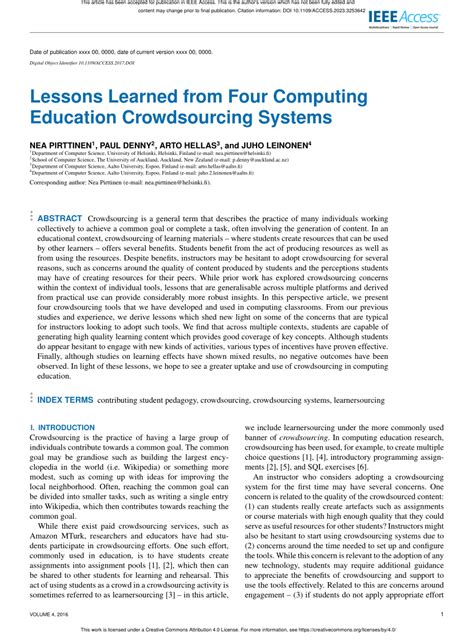 Pdf Lessons Learned From Four Computing Education Crowdsourcing Systems
