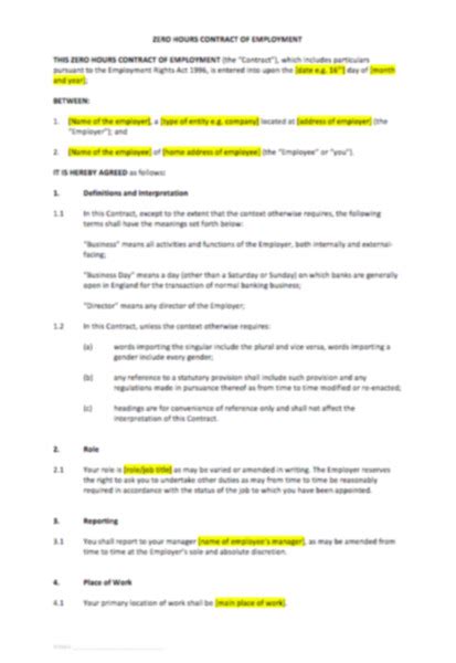 Free Zero Hours Contract Template Zero Hours Contract Template Uk Template Agreements And