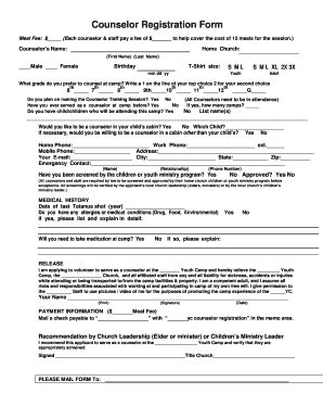 Fillable Online Yc Counselor Registration Free Church Forms Fax Email