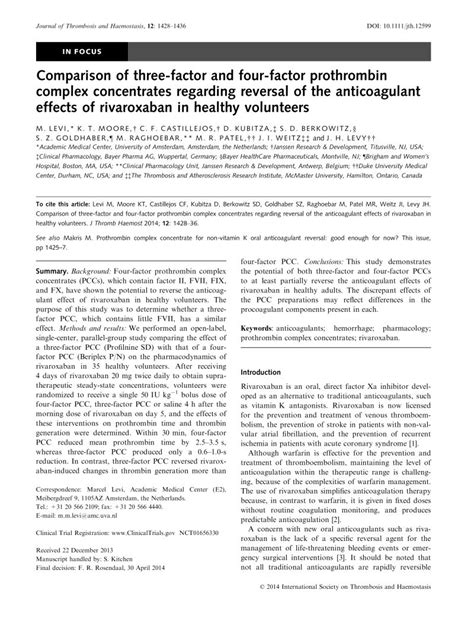 Comparison Of Three Factor And Four Factor Prothrombin Complex… Digital