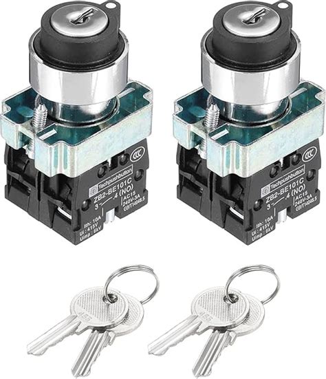 Amazon Com Uxcell 2Pcs 22mm 3 Positions Key Locking Push Button Switch W Key DPST Industrial