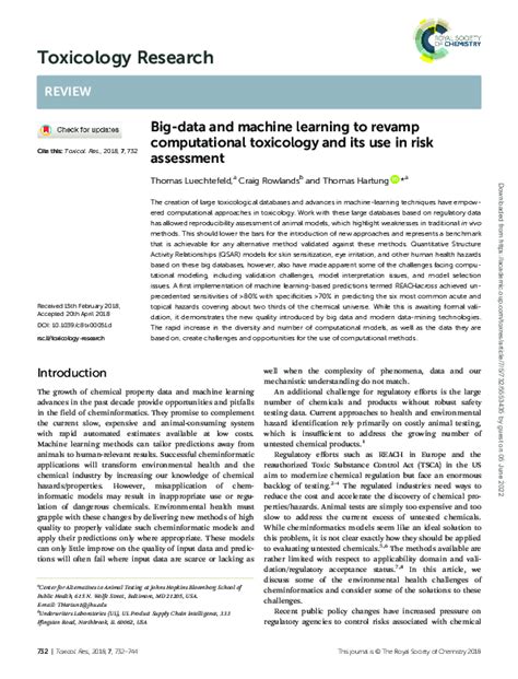 Pdf Big Data And Machine Learning To Revamp Computational Toxicology