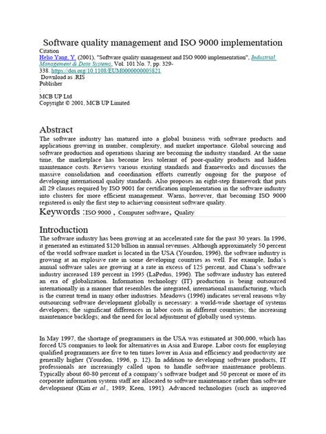 Software Quality Management And Iso 9000 Implementation Pdf Iso 9000 Standardization