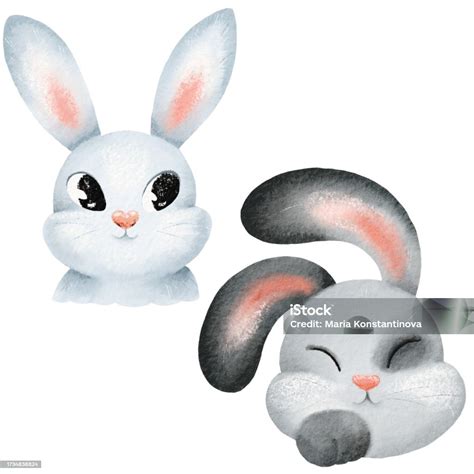 토끼와 토끼 수채화 세트 손으로 그린 토끼와 토끼는 다른 색으로 그려져 있다 토끼 그림 요소입니다 부활절 크리스마스 발렌타인 데이 생일을 위한 귀여운 캐릭터 엽서 직물 가정