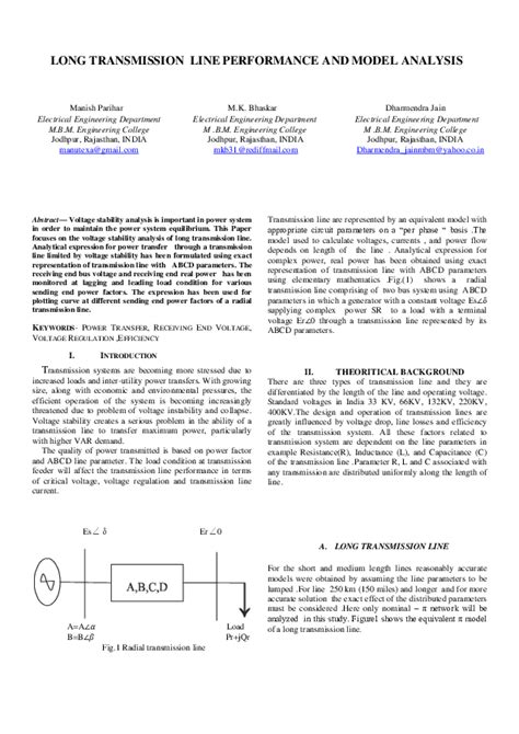 Pdf Long Transmission Line Performance And Model Analysis