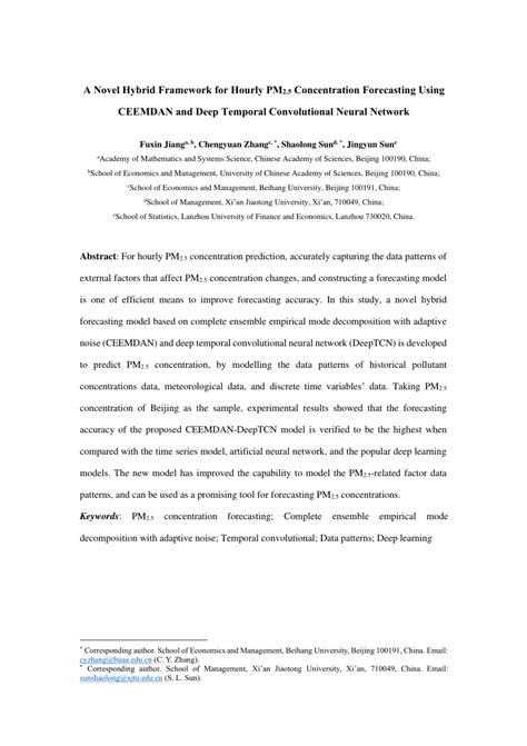 Pdf A Novel Hybrid Framework For Hourly Pm25 Concentration