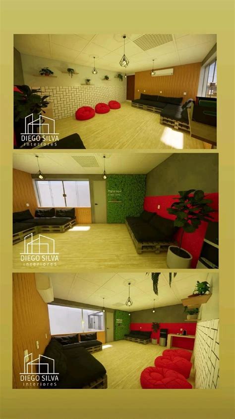Salle De Repos Moderne Avec Mobilier Rouge Et Noir