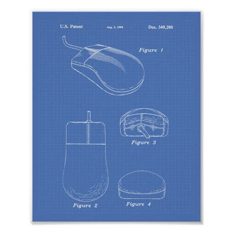 Computer Mouse 1994 Patent Art Blueprint Poster Size 8 X 10 Gender
