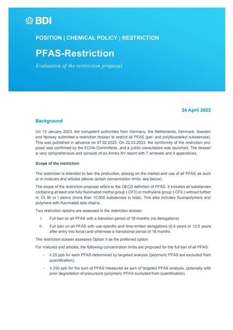 Pfas Restriction By Bundesverband Der Deutschen Industrie Ev Issuu