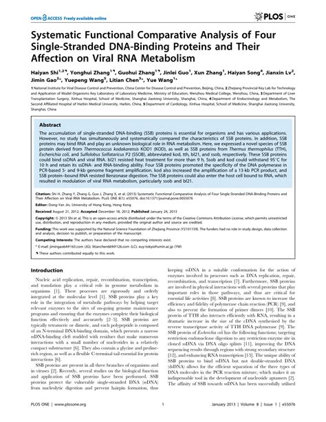 PDF Systematic Functional Comparative Analysis Of Four Single Stranded DNA Binding Proteins
