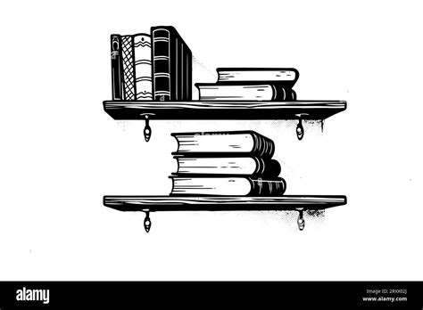 Bookshelf Hand Drawn Ink Sketch Engraved Style Vintage Vector