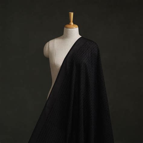 Black Floral Embroidered Cotton Hakoba Fabric