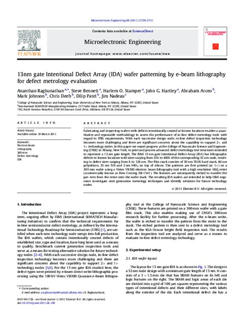 Pdf 13nm Gate Intentional Defect Array Ida Wafer Patterning By E Beam Lithography For Defect