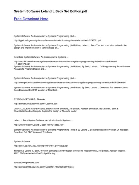 System Software Leland L Beck 3rd Edition Pdf Pdf Software Computing