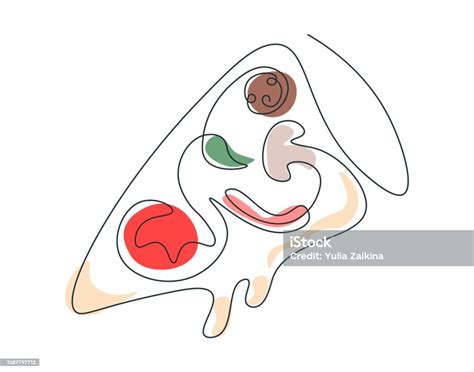 하나의 연속적인 선으로 피자 조각을 그립니다 한 줄의 패스트 푸드 따뜻한 저녁 식사 미니멀리즘 낙서 이탈리아 음식 피자 가게