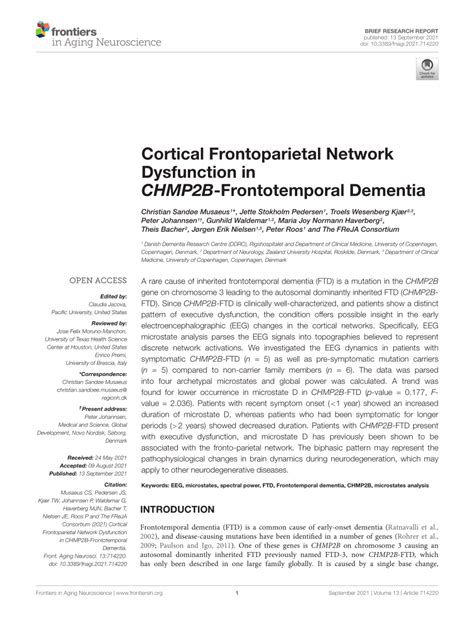Pdf Cortical Frontoparietal Network Dysfunction In Chmp2b Frontotemporal Dementia