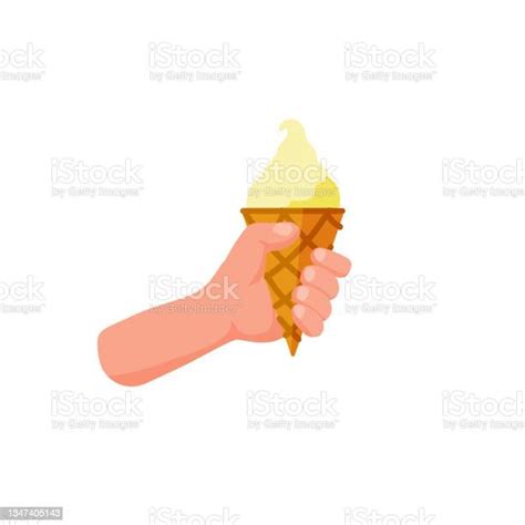손에 아이스크림 달콤한 차가운 디저트 와플 콘의 공 흰색에 고립 된 플랫 만화 일러스트 레이션 아이스크림 콘에 대한 스톡 벡터 아트 및 기타 이미지 Istock