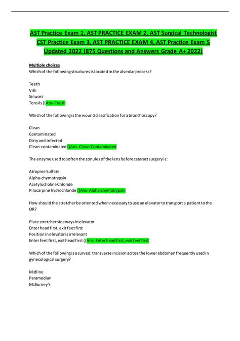 Ast Practice Exam 1 Ast Practice Exam 2 Ast Surgical Technologist Cst Practice Exam 3 Ast
