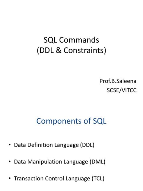 Sql Commands Ddl And Constraints Profbsaleena Scsevitcc Pdf Sql Information Retrieval