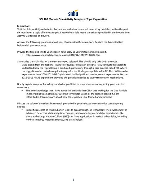 Sci 100 Module One Activity Template Ensure The Article Meets The