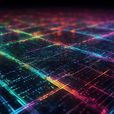 Neon Flow Binary Code Futuristic Holographic Grid Digital Data Stock