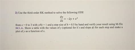 Solved 2 Use The Third Order RK Method To Solve The Chegg Com