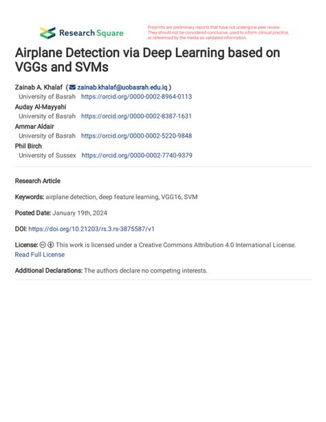 Pdf Airplane Detection Via Deep Learning Based On Vggs And Svms