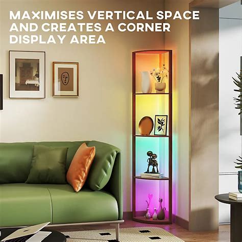 Homcom Rgb Led Floor Lamp With Shelves And Remote Control For Living Room