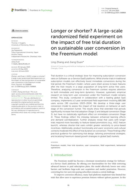 Pdf Longer Or Shorter A Large Scale Randomized Field Experiment On The Impact Of Free Trial