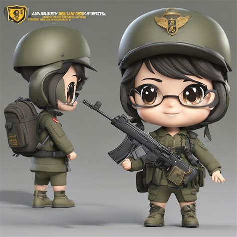 Premium Ai Image A Chibi Cartoon Tyle3dbrazilian Army Character Girl With Gun Jacket Using A