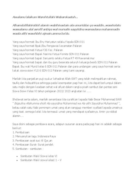 Susunan Acara Perpisahan Kls 6 Pdf Seni And Disiplin Bahasa Seni